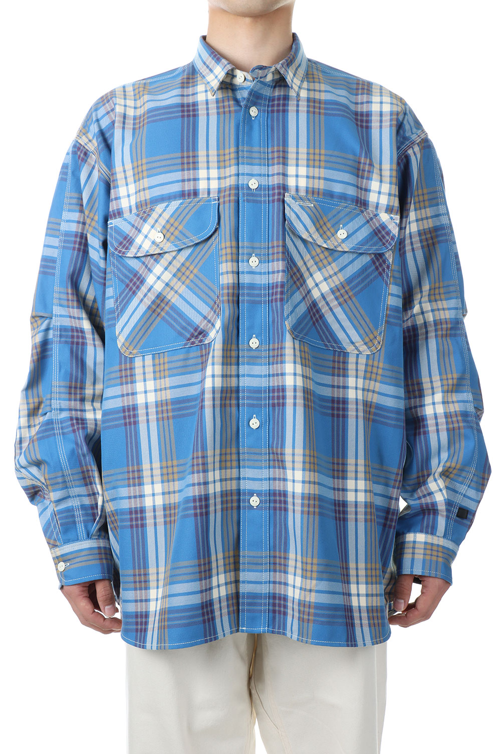 TECH ELBOW PATCH WORK SHIRTS FLANNEL - BLUE CHECK (BE-87023) | セレクトショップ ...