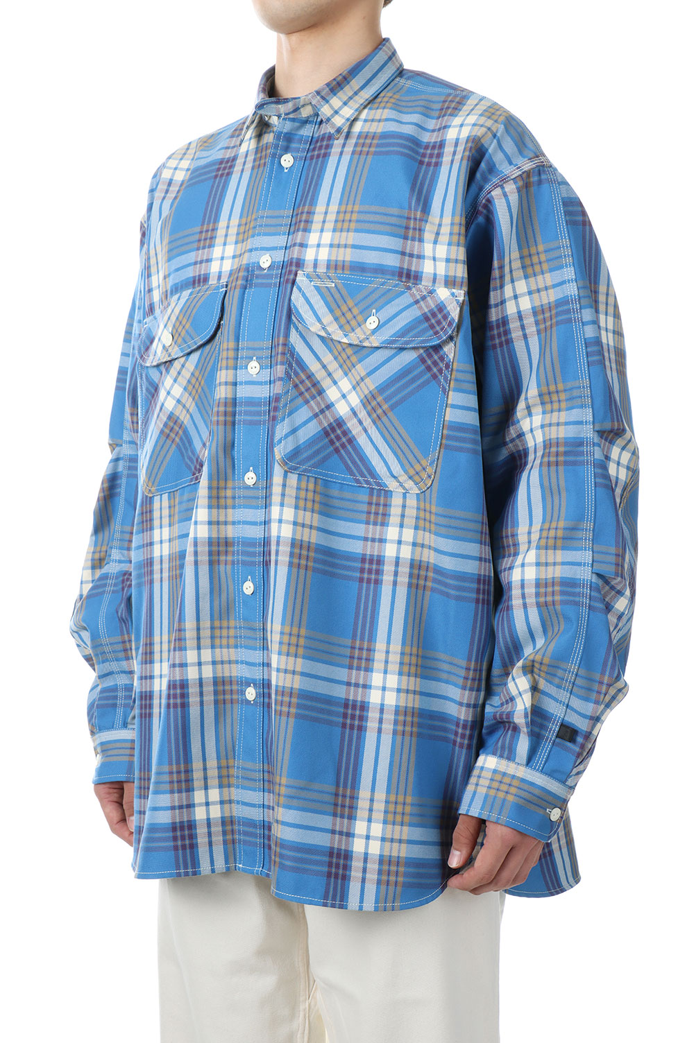 TECH ELBOW PATCH WORK SHIRTS FLANNEL - BLUE CHECK (BE-87023) | セレクトショップ ...