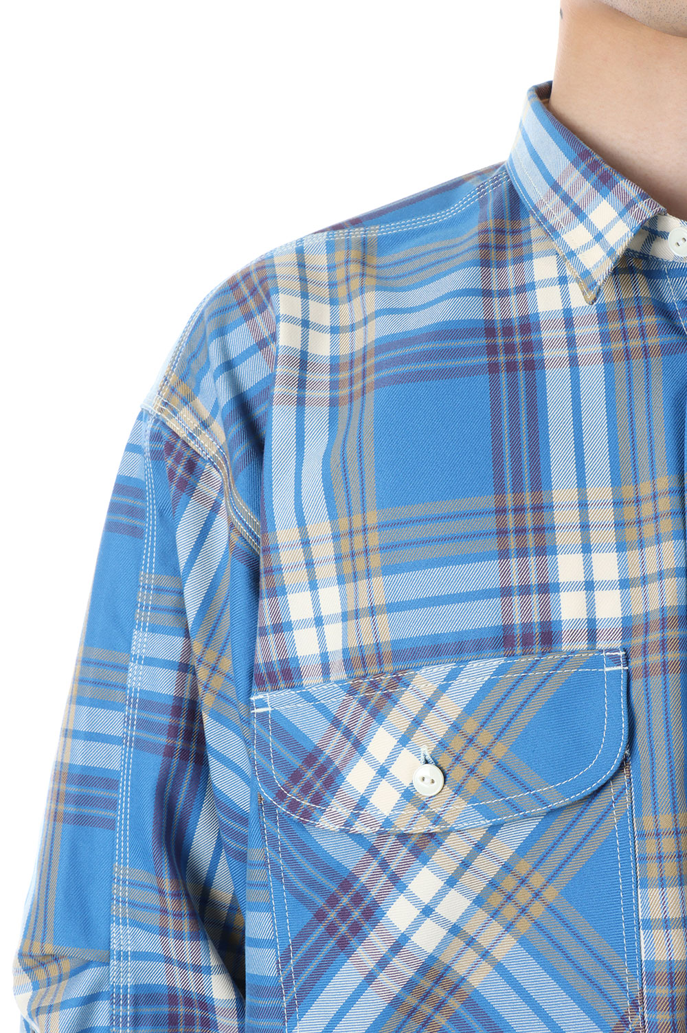 TECH ELBOW PATCH WORK SHIRTS FLANNEL - BLUE CHECK (BE-87023) | セレクトショップ ...