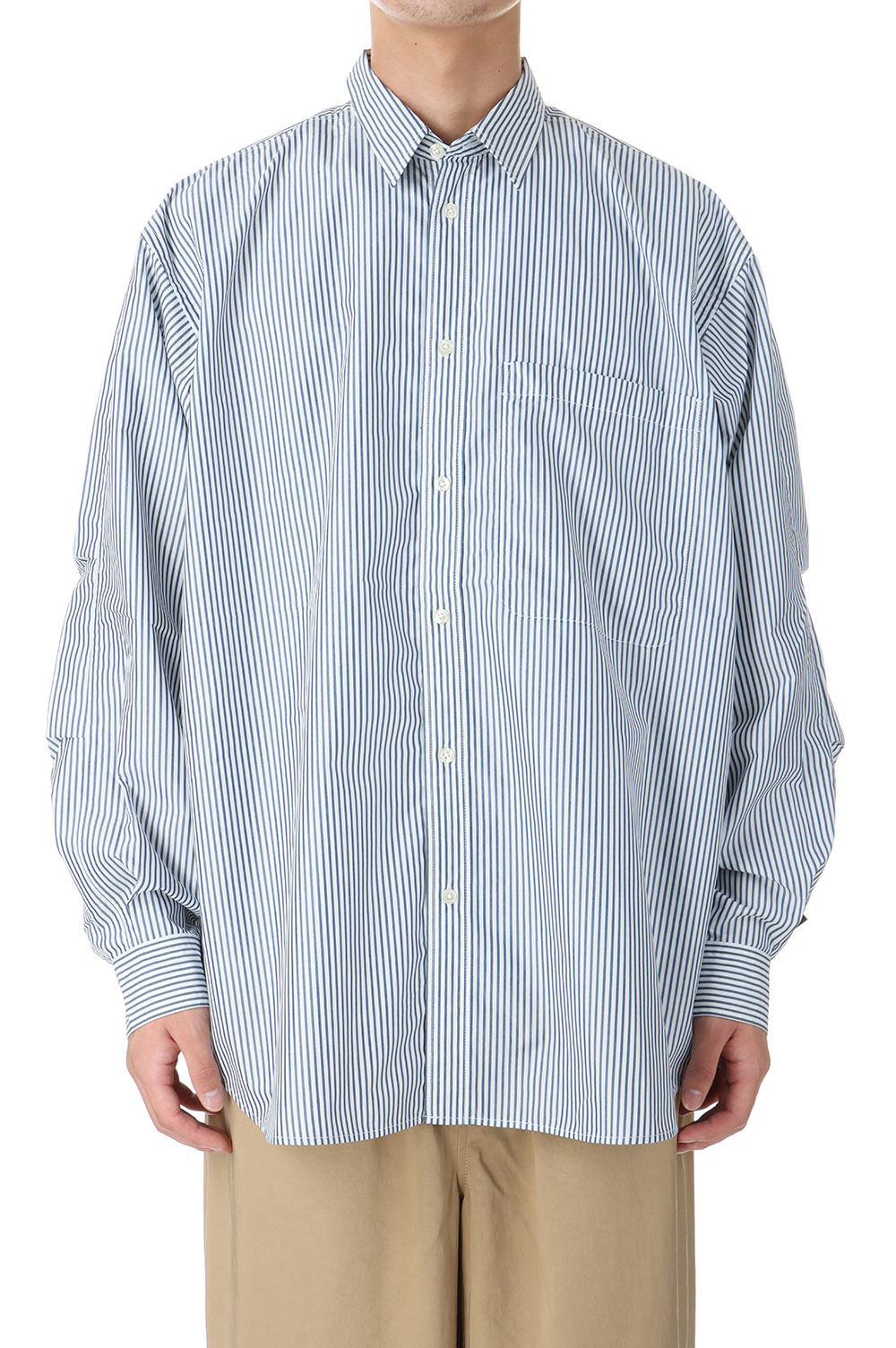 TECH REGULAR COLLAR SHIRT L/S STRIPE - WHITE / NAVY (BE TECH REGULAR COLLAR SHIRT L/S STRIPE - WHITE / NAVY (BE