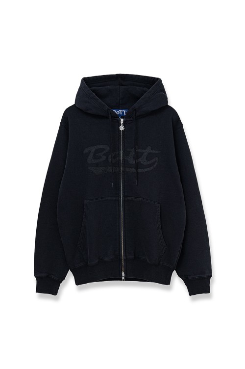 Washed Script Logo ZIP Hoodie Washed Black